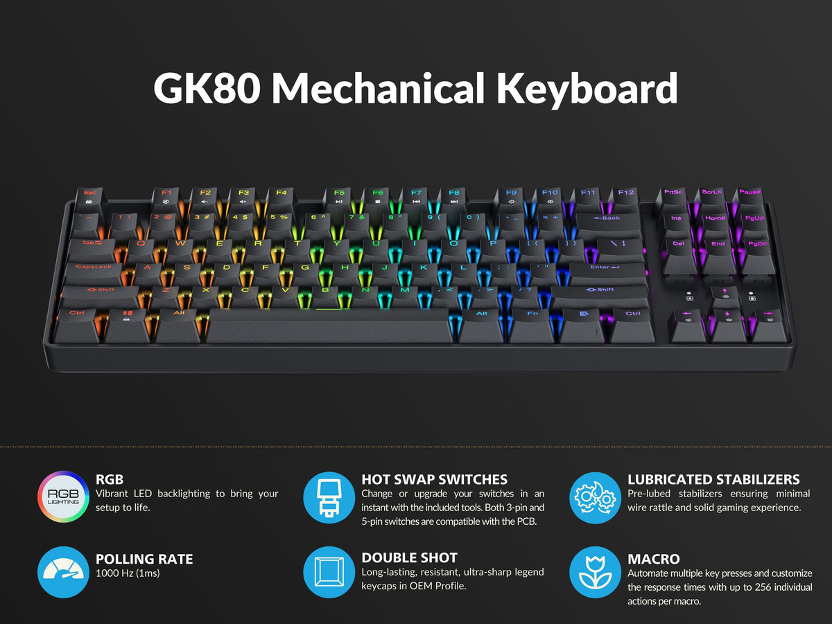 GK80 Gaming Keyboard - US Layout – Geeky